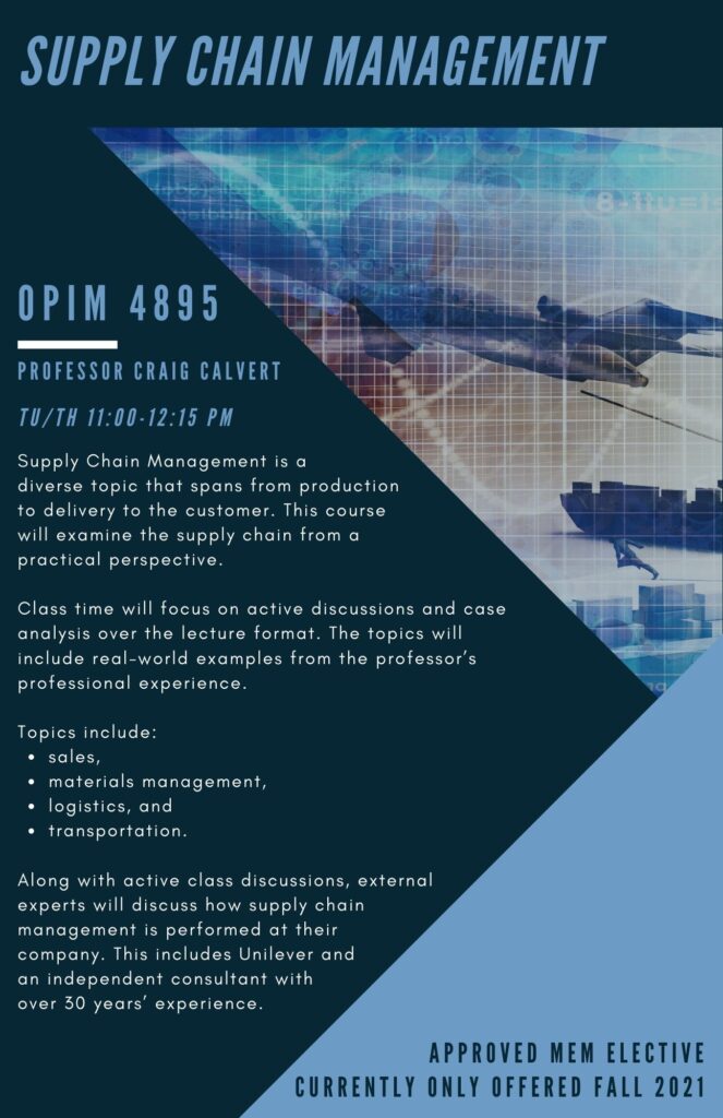 Supply Chain Management Course Offered for Fall 2021 | Management and ...